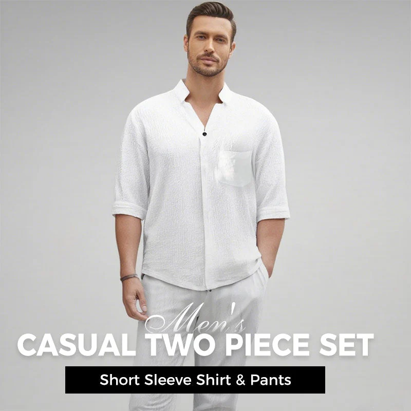 Men's Cotton Linen 2-Piece Set - Casual Top & Pants – Fliwos